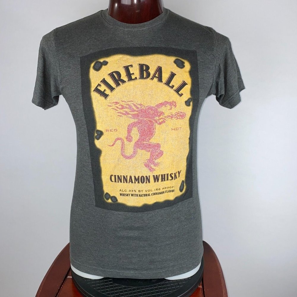 Fireball Cinnamon Whisky Bottle Label Graphic T-Shirt… - Gem